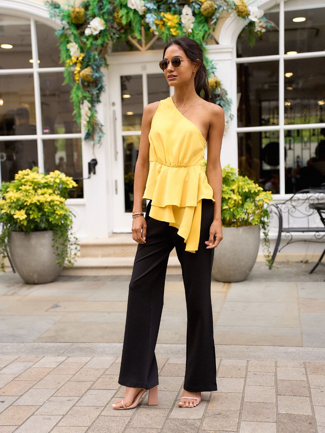 Buy Yellow One Shoulder Ruffle Top for Women Online | IS.U Fashion
